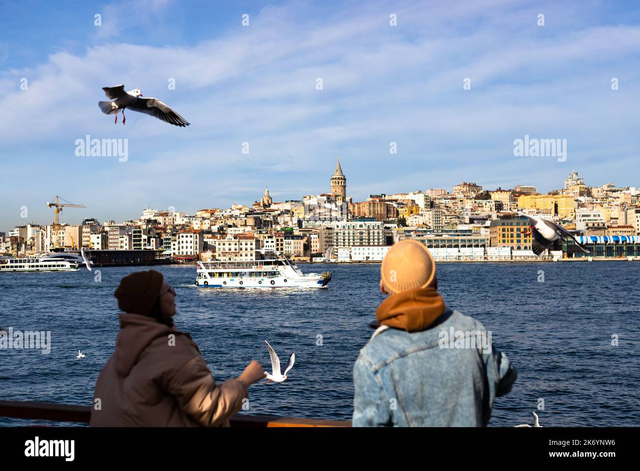 istanbul , Turkey Nowember 12 2021 : young tourists giving food to ...