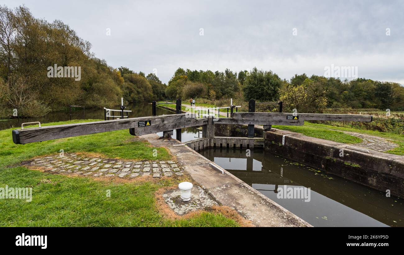 Wide angle image of a canal lock at Appleby Bridge on the Leeds ...