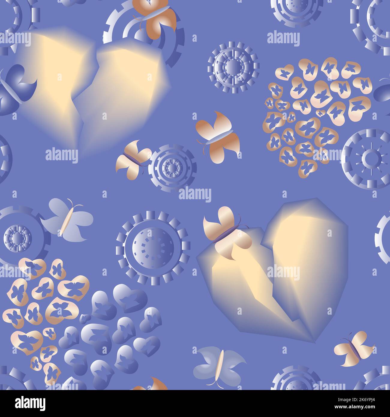 seamless pattern with colored hearts and butterflies for Valentine's ...