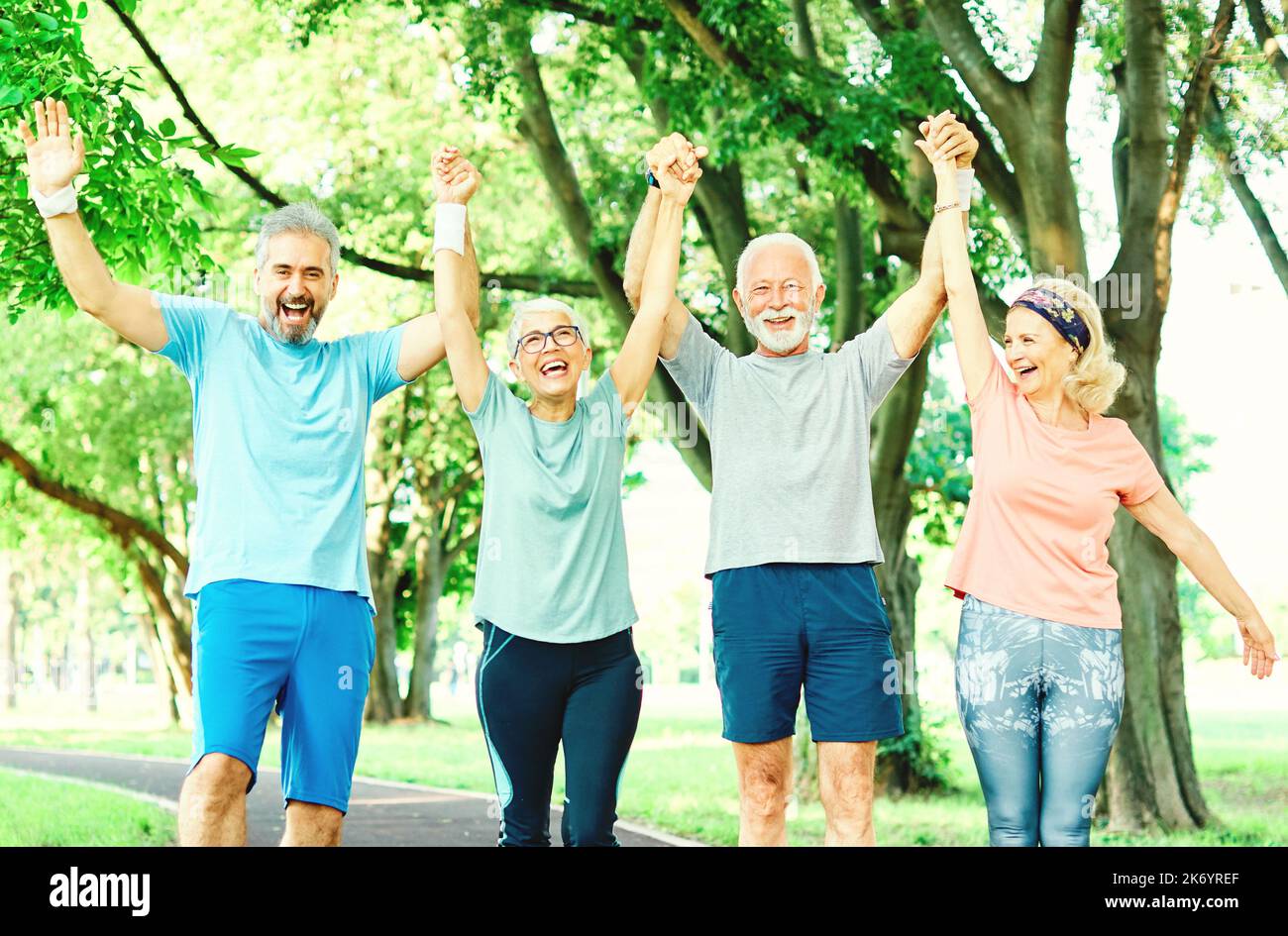 outdoor senior fitness woman man lifestyle active sport exercise ...