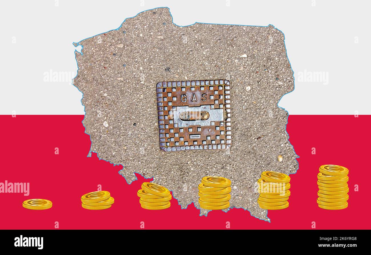 Outline map of Poland with the image of the national flag. Manhole ...