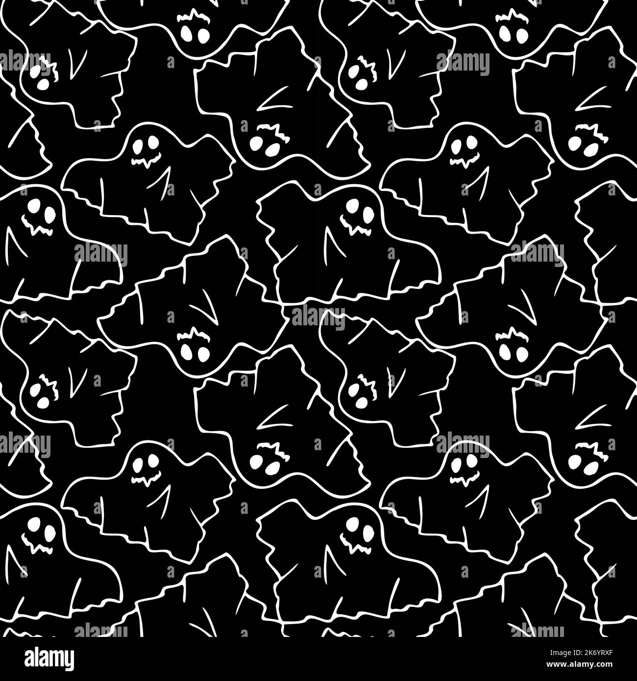 seamless contour pattern of graphic flying white ghosts on a black ...