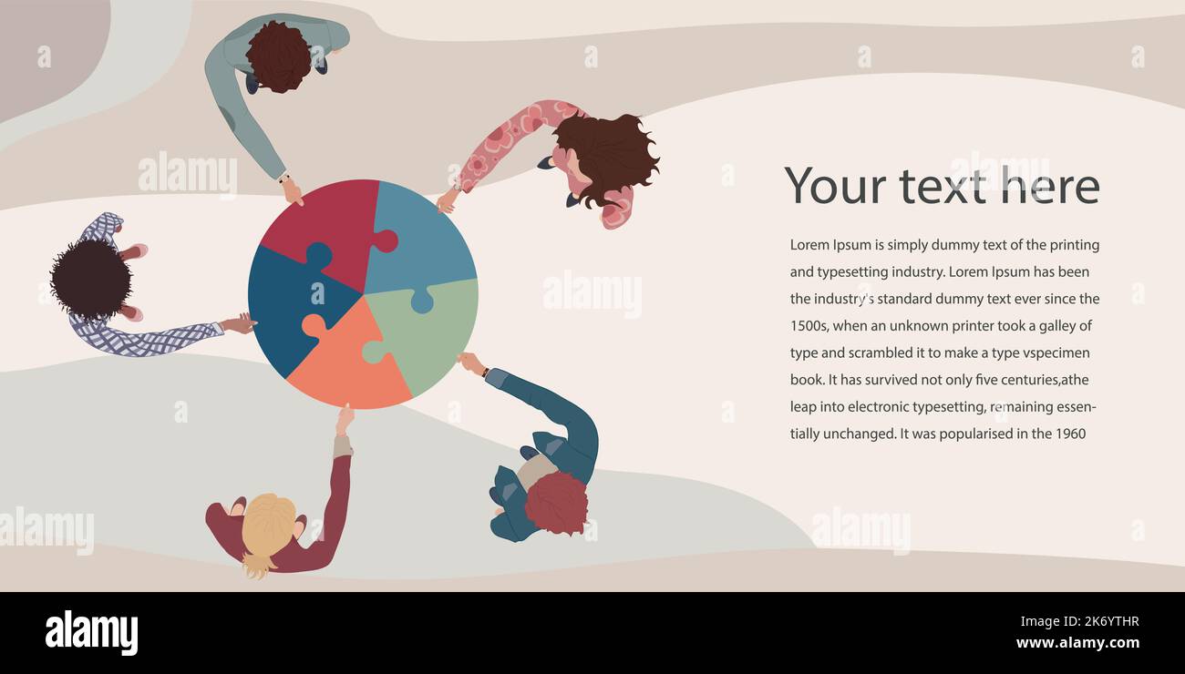 Group of business men and women top view holding and joining jigsaw ...
