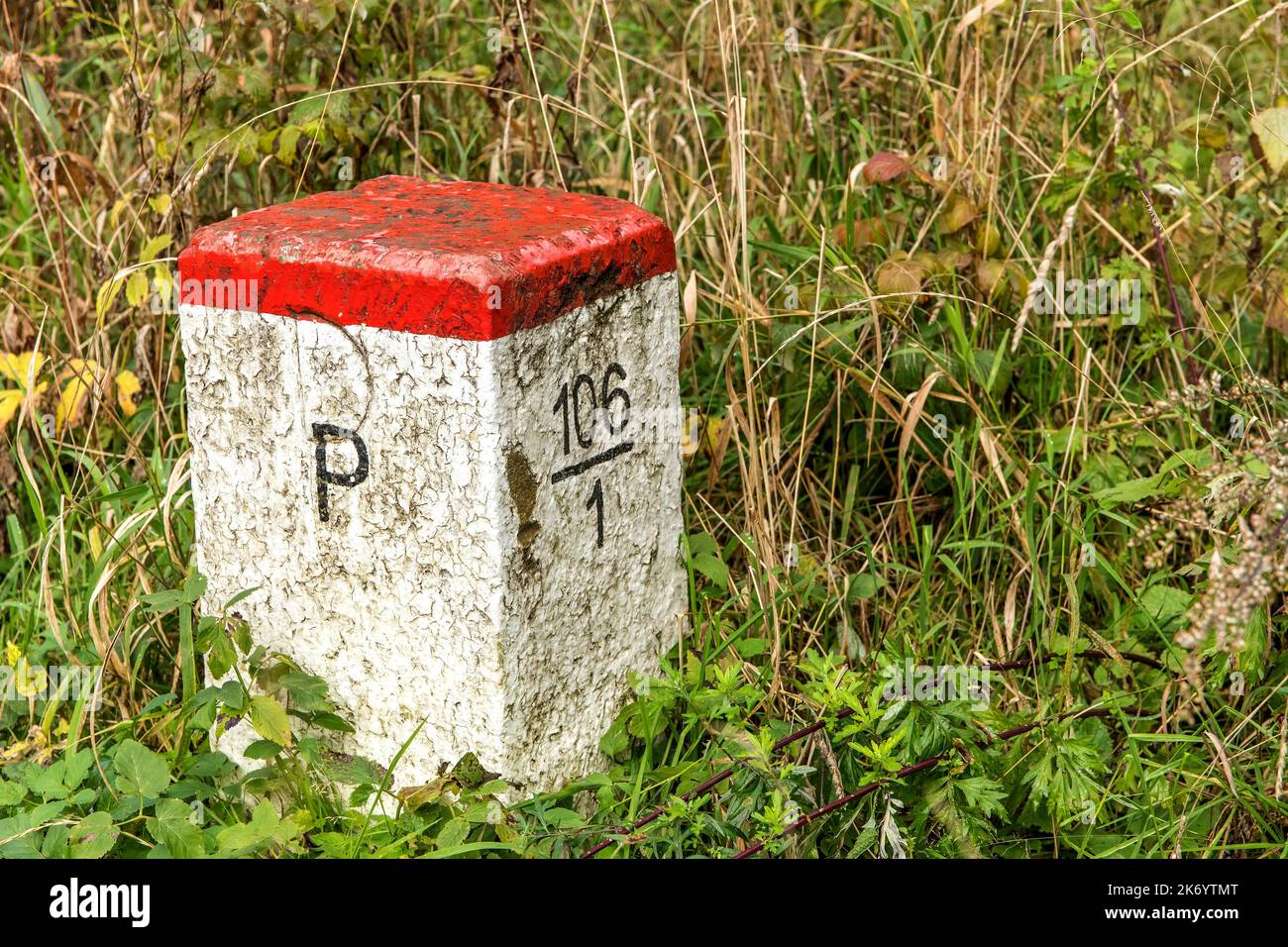 Boundary stone marking Poland border. Czech Polish border. Pre-war ...