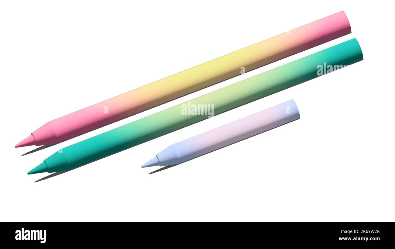 Colored pencils 3d shapes, isolated objects, bright colors, stationery ...