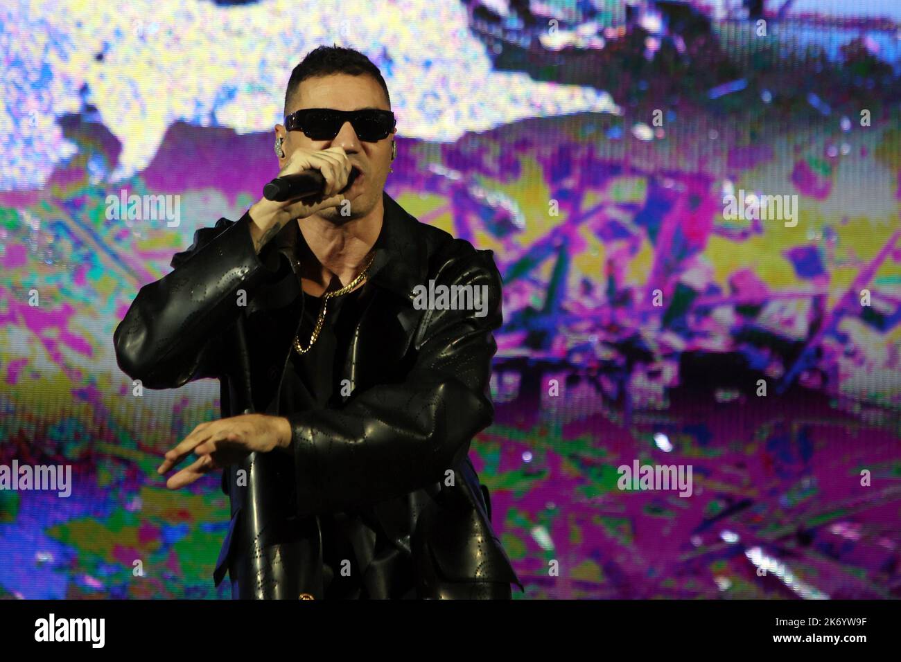 Italian rapper Marracash during “Persone” tour. Unipol Arena, Bologna ...