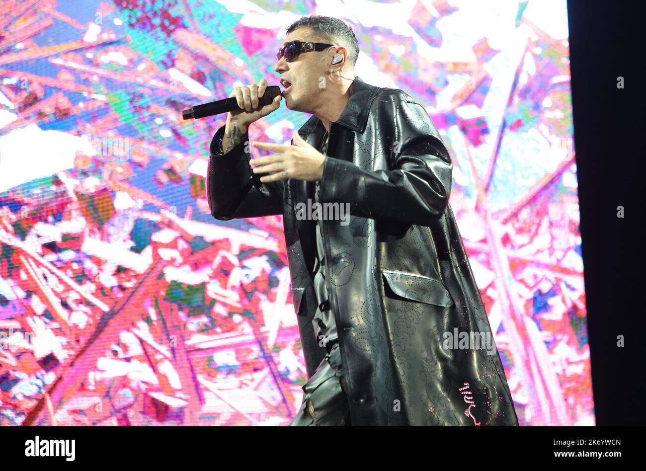 Italian rapper Marracash during “Persone” tour. Unipol Arena, Bologna ...