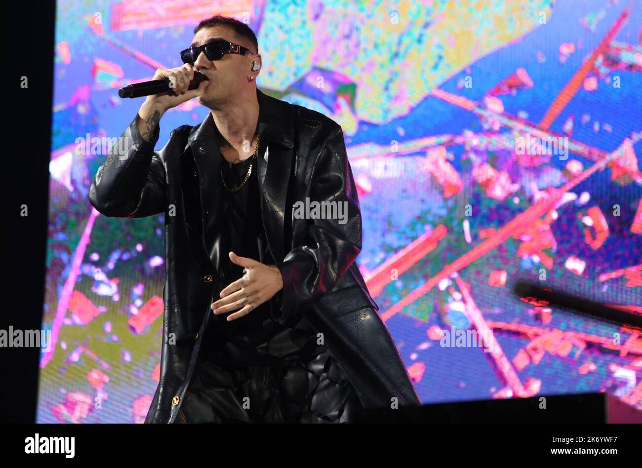 Italian rapper Marracash during “Persone” tour. Unipol Arena, Bologna ...