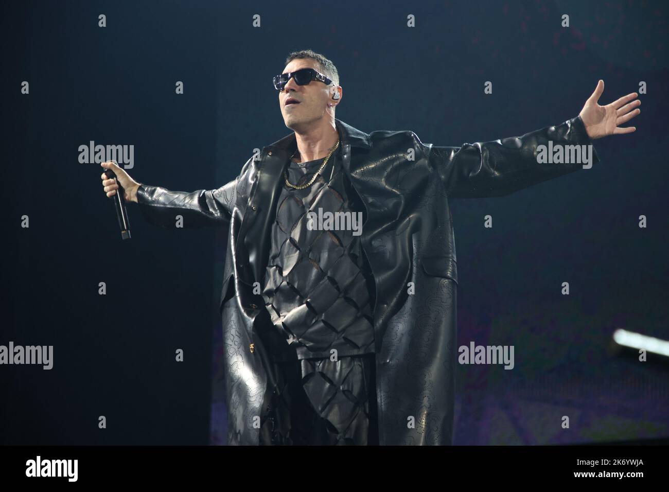 Italian rapper Marracash during “Persone” tour. Unipol Arena, Bologna ...