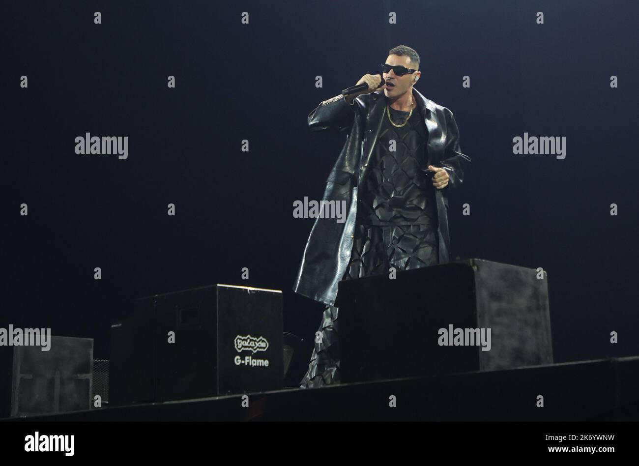 Italian rapper Marracash during “Persone” tour. Unipol Arena, Bologna ...