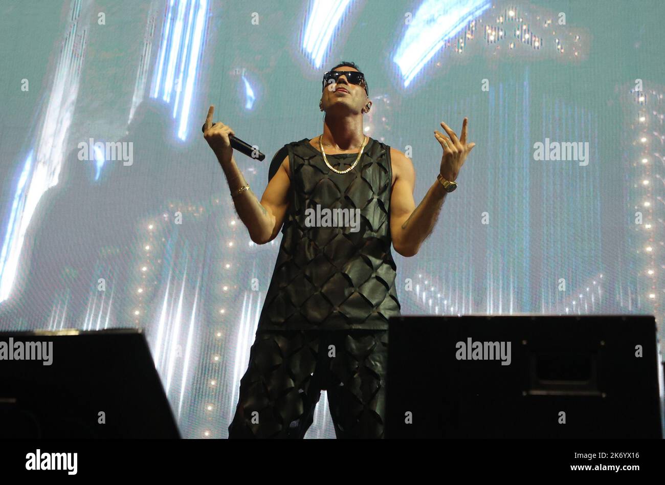 Italian rapper Marracash during “Persone” tour. Unipol Arena, Bologna ...