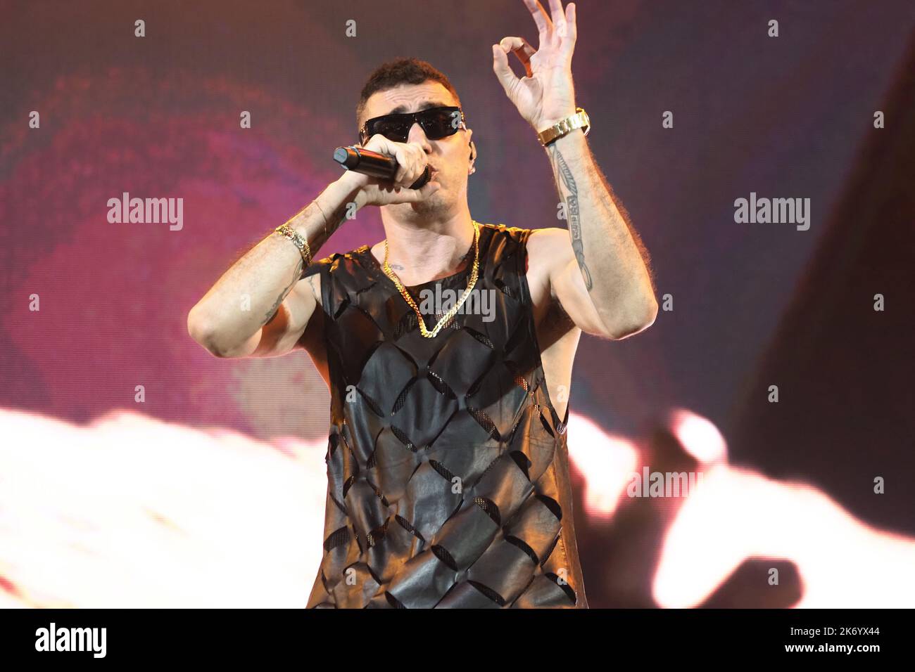 Italian rapper Marracash during “Persone” tour. Unipol Arena, Bologna ...