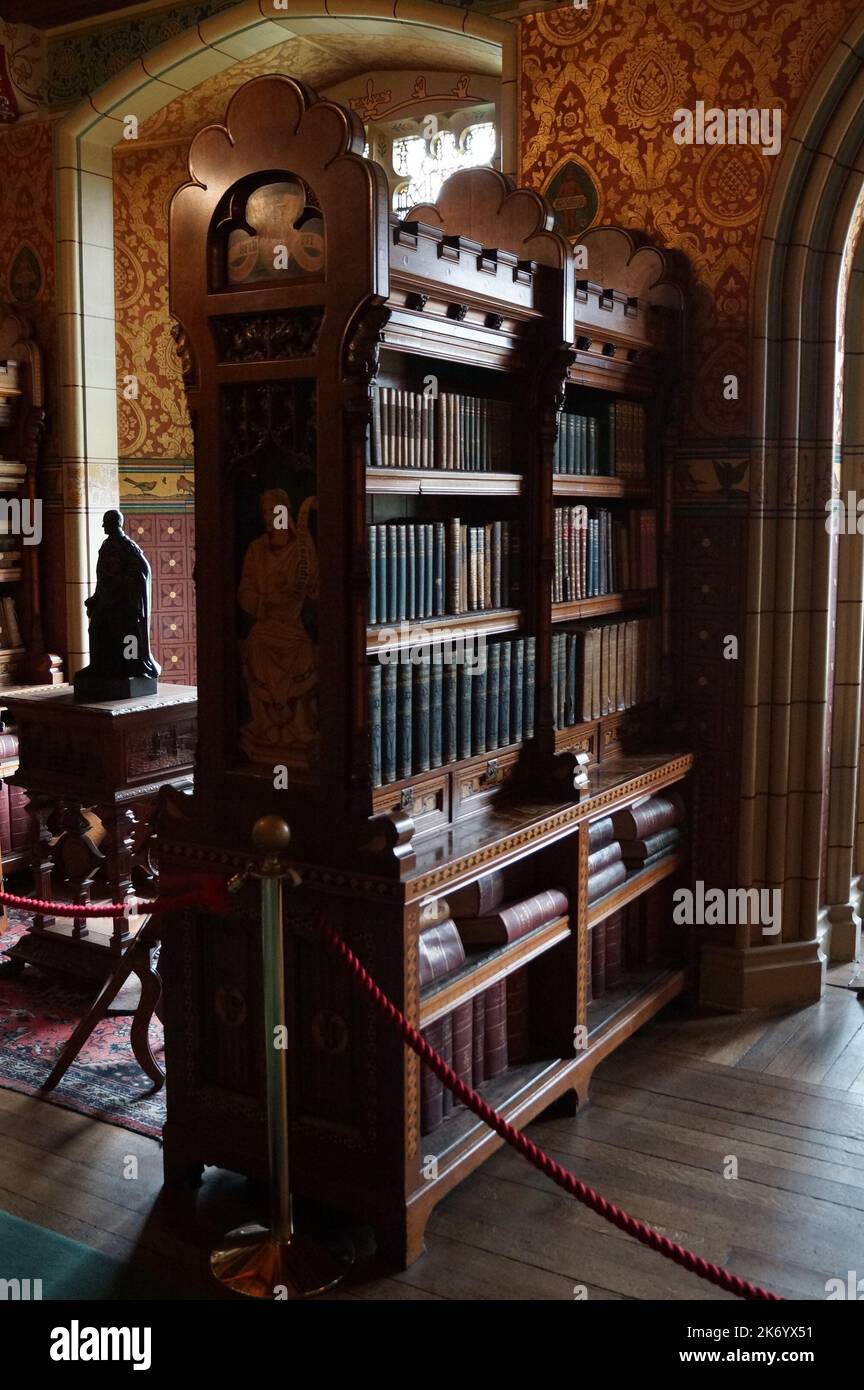 Cardiff, Wales (UK): interior of Cardiff Castle, one of the bookshelves ...