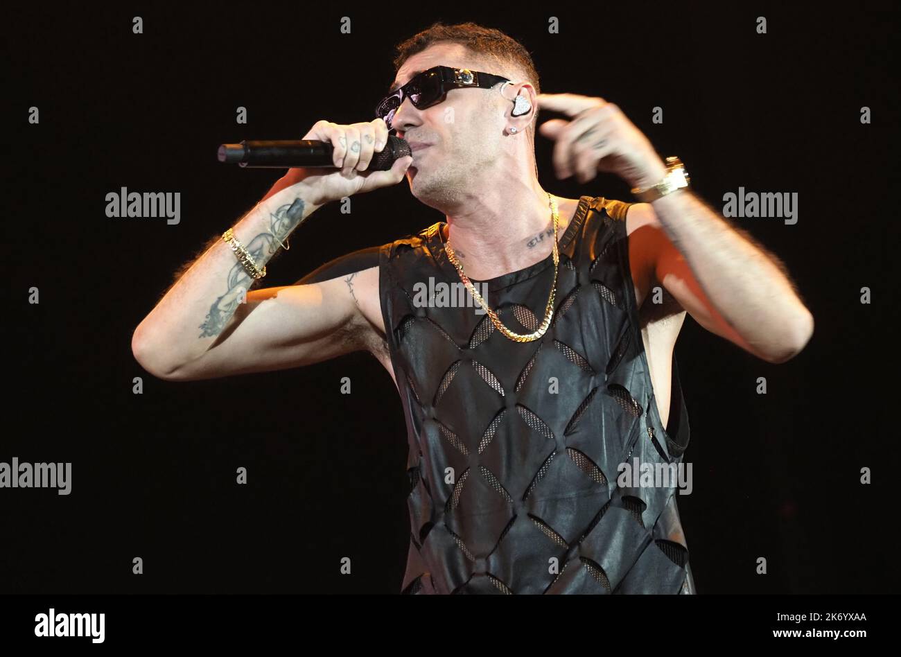 Italian rapper Marracash during “Persone” tour. Unipol Arena, Bologna ...