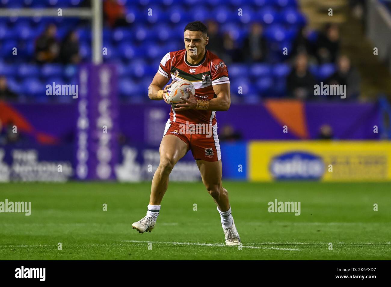 Warrington, UK. 16th October, 2022. Jacob Kiraz of Lebanon makes a ...