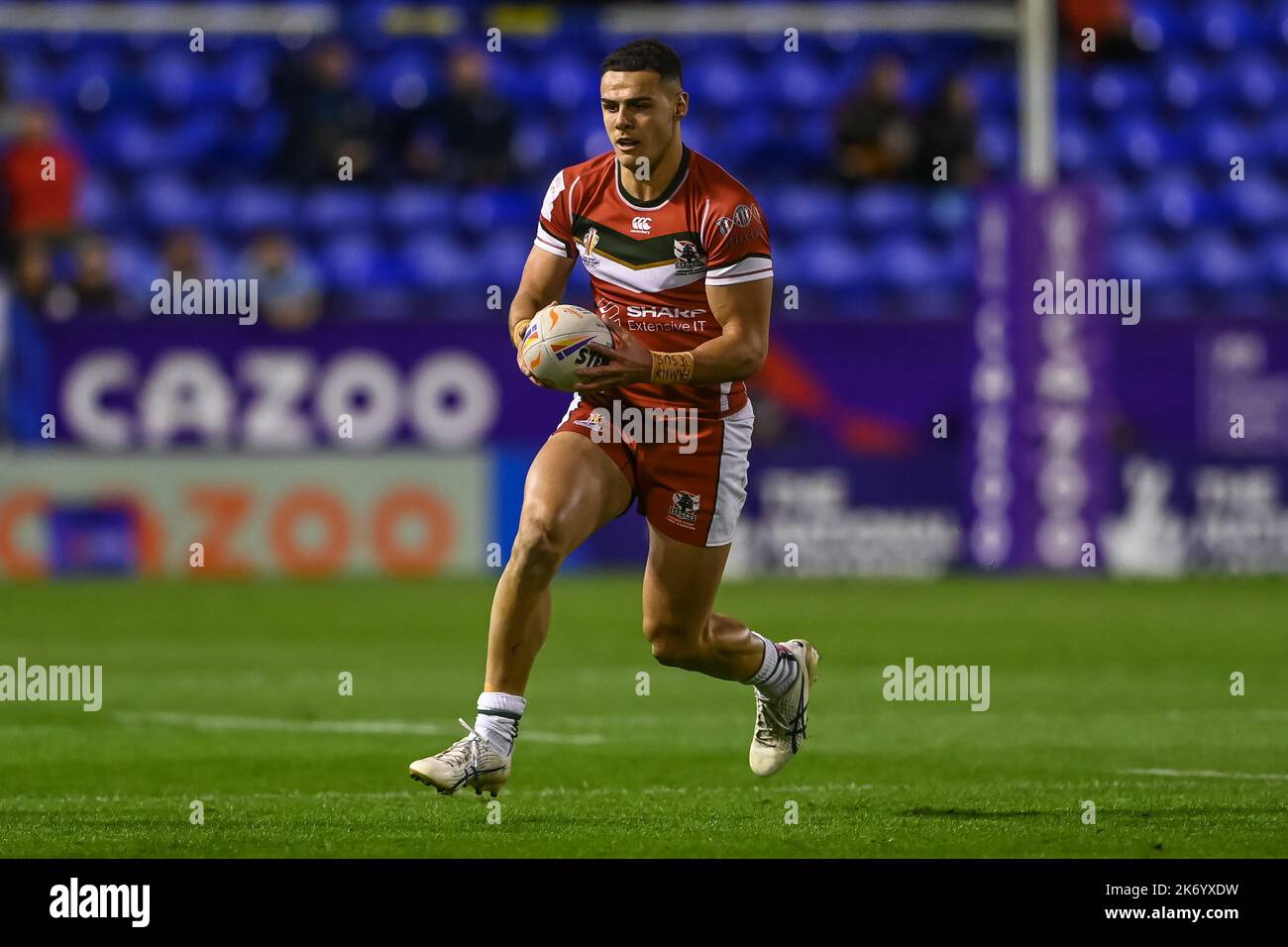 Warrington, UK. 16th October, 2022. Jacob Kiraz of Lebanon makes a ...