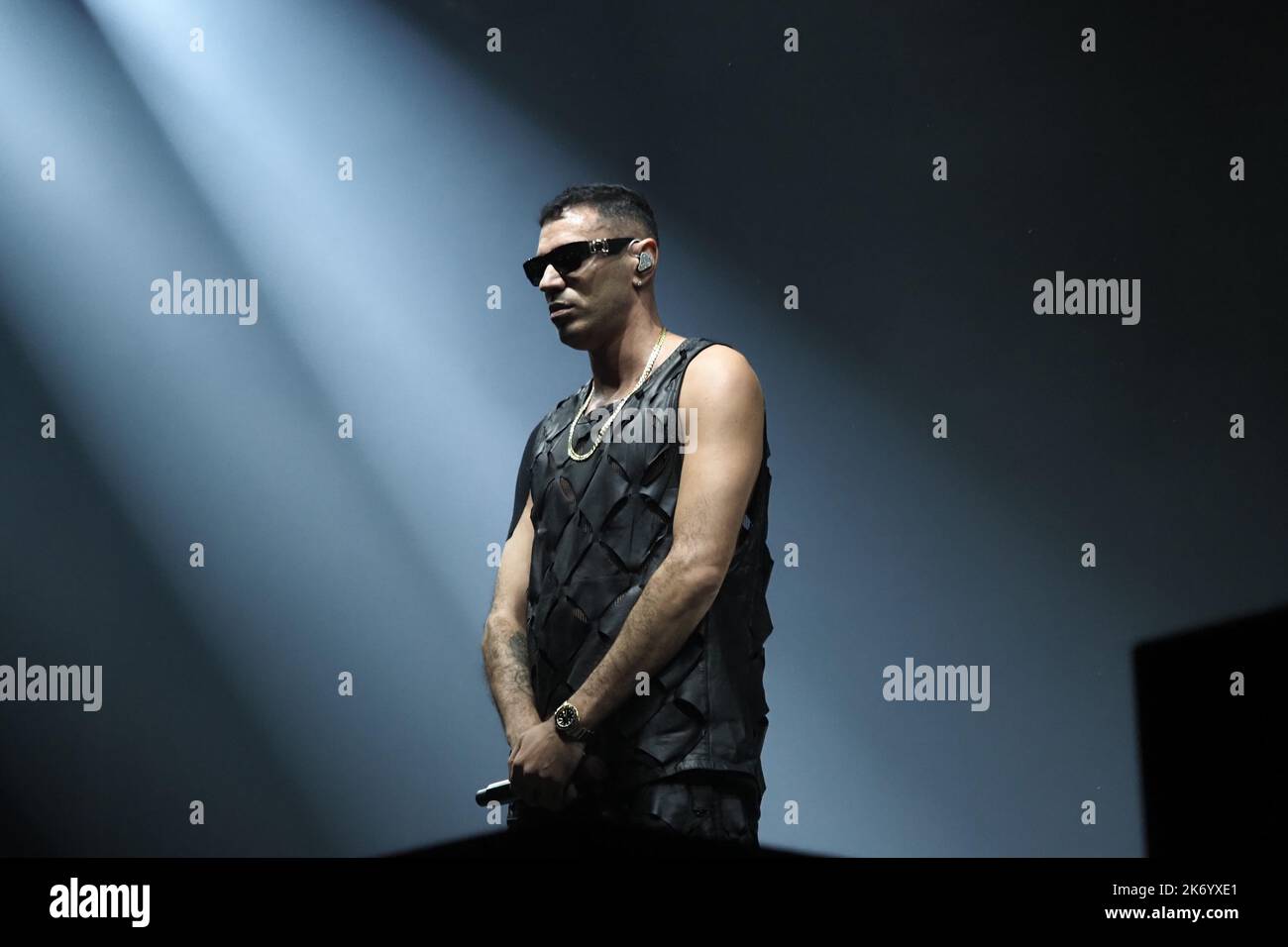 Italian rapper Marracash during “Persone” tour. Unipol Arena, Bologna ...