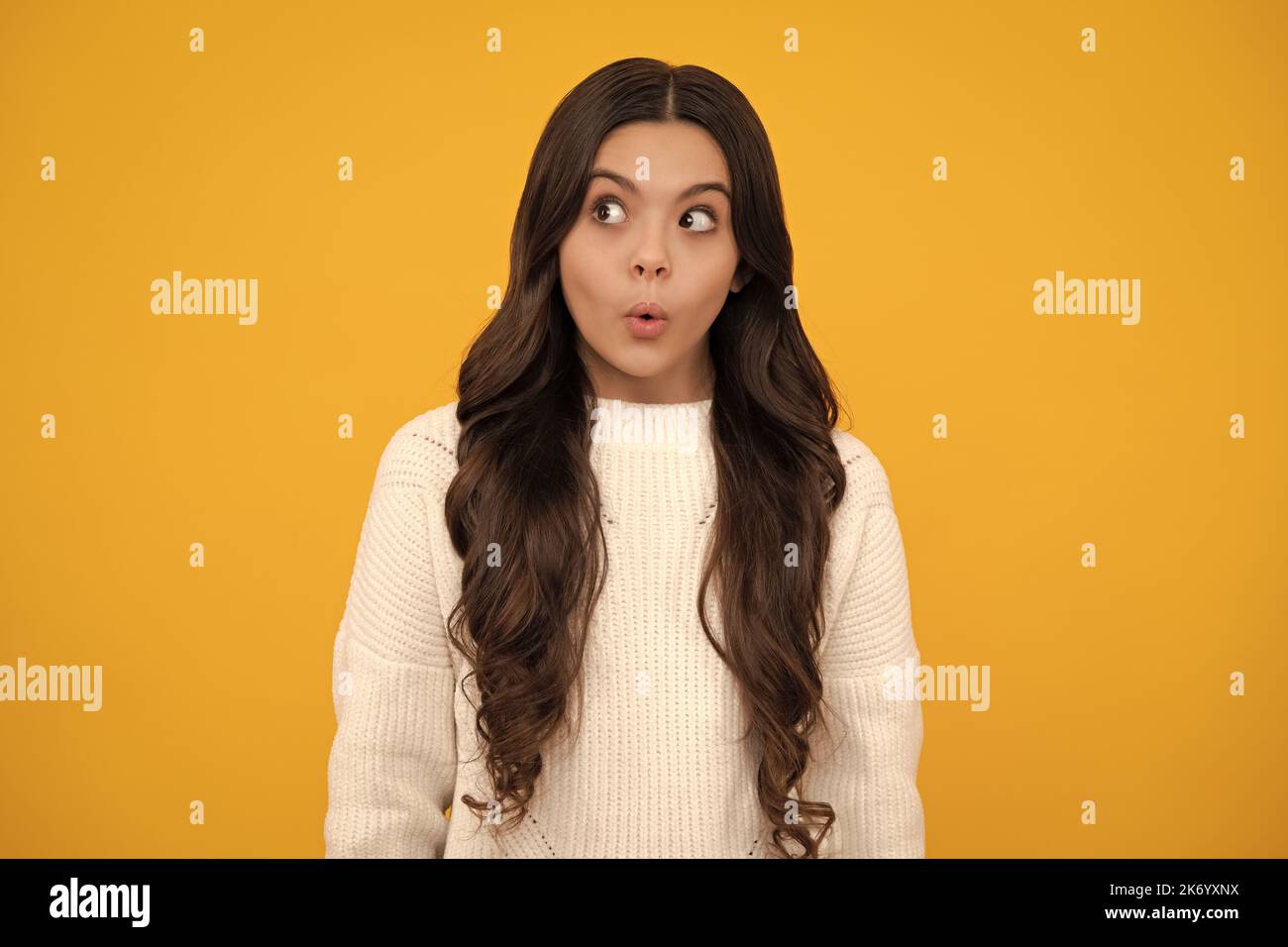 Teenager child girl with shocked facial expression. Surprised face ...