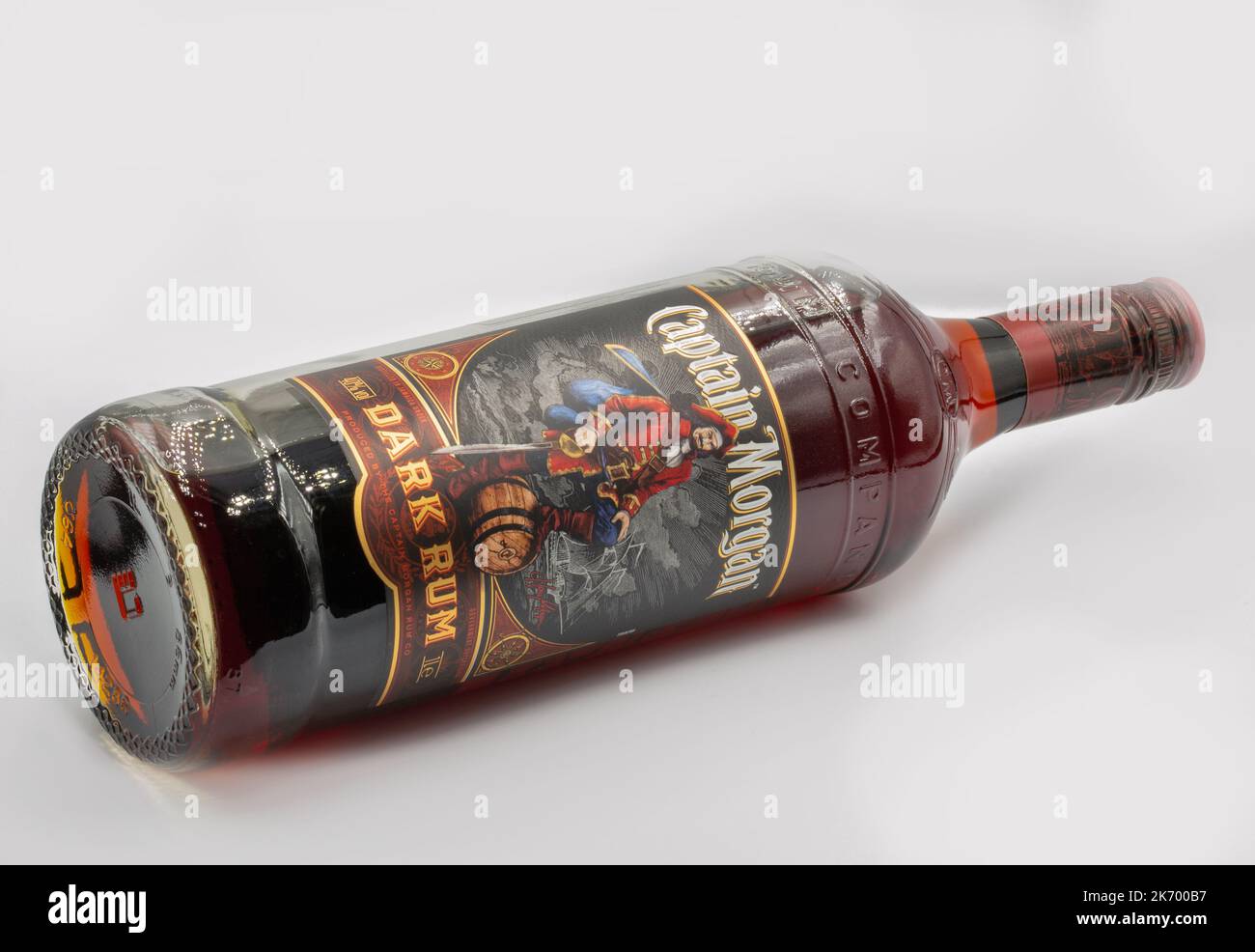 Kyiv, Ukraine - April 24, 2022: Studio shoot of Captain Morgan Dark rum ...