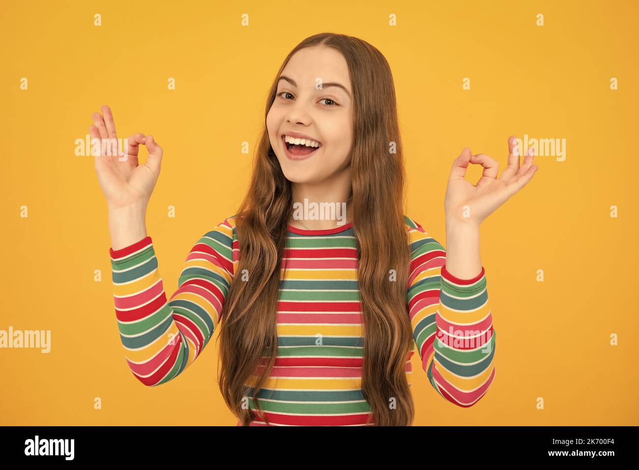 Young girl child show fingers ok symbol sign language isolated on ...