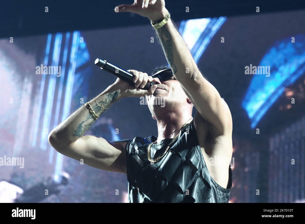 Italian rapper Marracash during “Persone” tour. Unipol Arena, Bologna ...