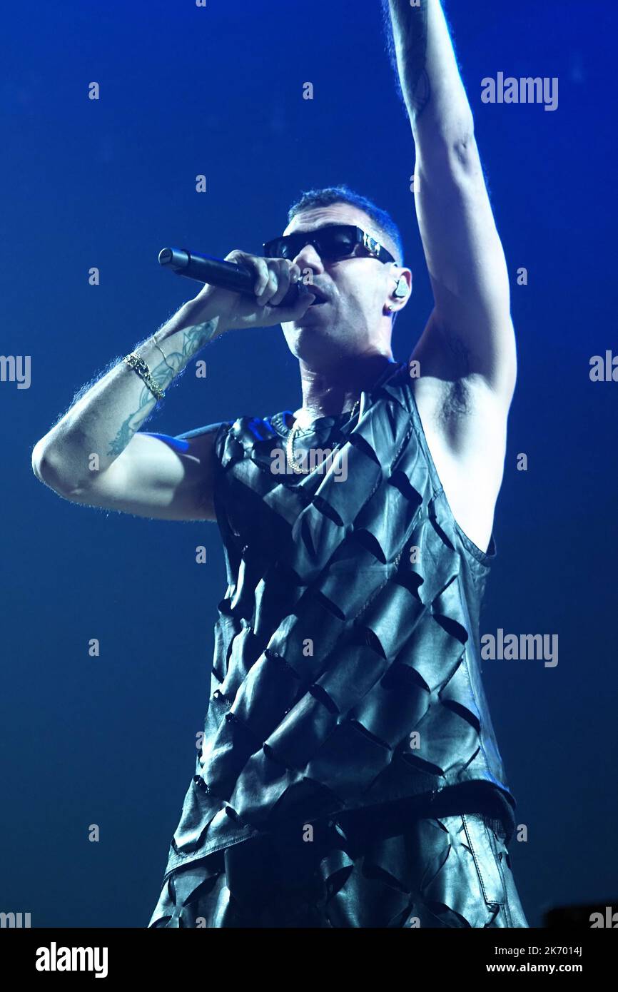 Italian rapper Marracash during “Persone” tour. Unipol Arena, Bologna ...