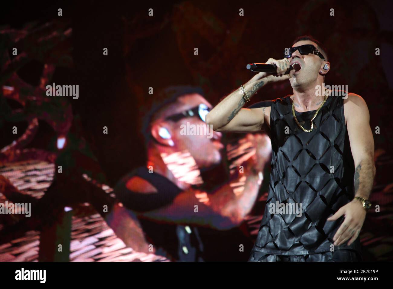 Italian rapper Marracash during “Persone” tour. Unipol Arena, Bologna ...