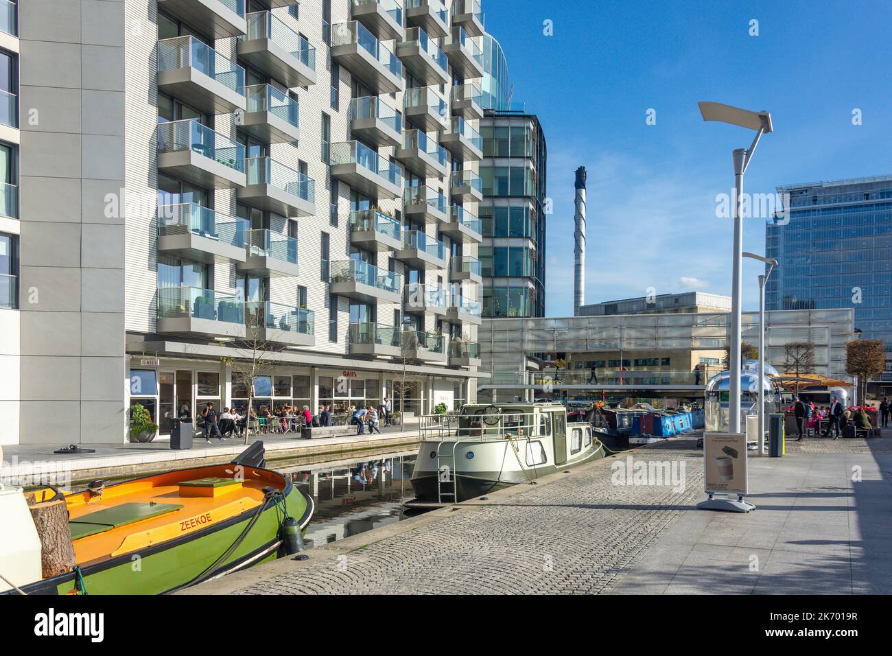 Boats moored on Canal Side Walk, Paddington Basin, Paddington, City of ...