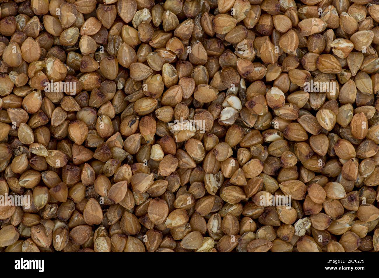 High angle full-frame photo of wholegrain buckwheat grains making ...