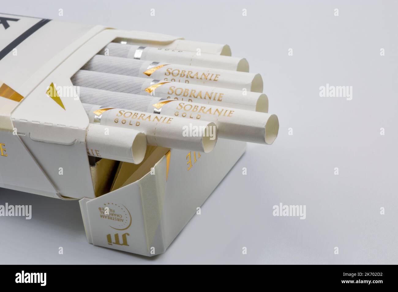 Kyiv, Ukraine - September 03, 2022: A pack of Sobranie Gold cigarettes ...