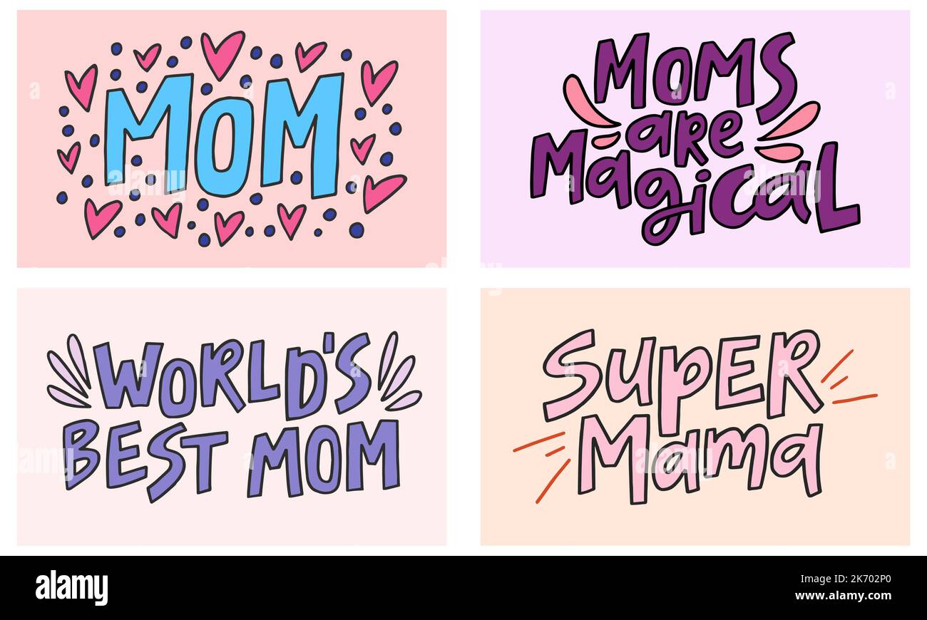 Set of hand-drawn quotes about Mothers day. Collection of modern ...
