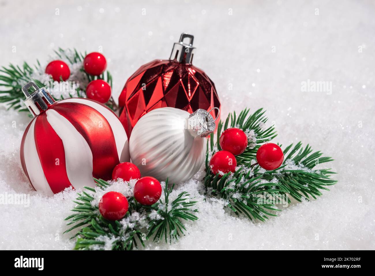 Christmas balls on snow Stock Photo - Alamy