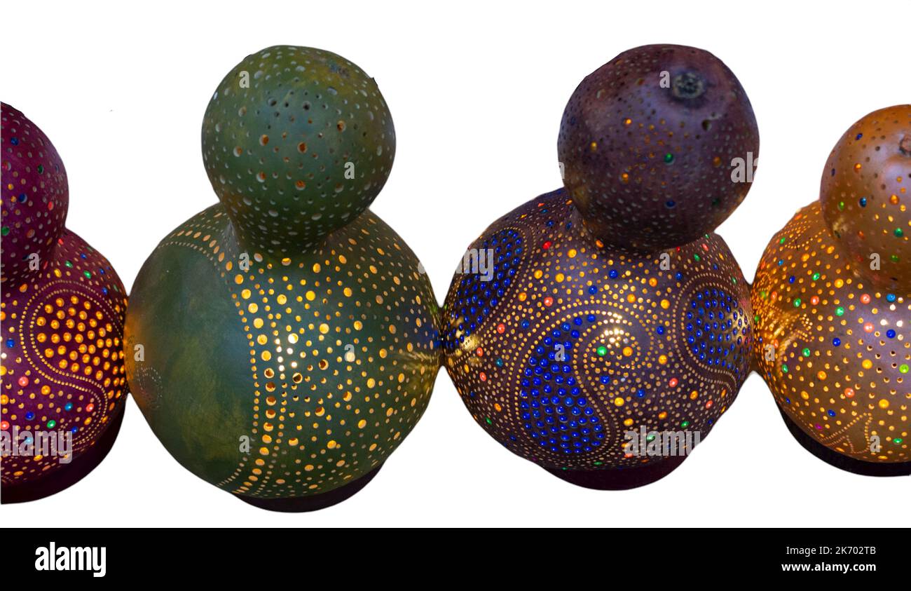 Handmade water gourd lamps calabash isolated on white background Stock ...