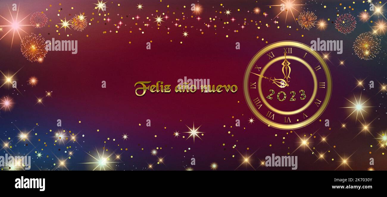 Happy new year 2023 greeting card with bokeh lights, fireworks and ...
