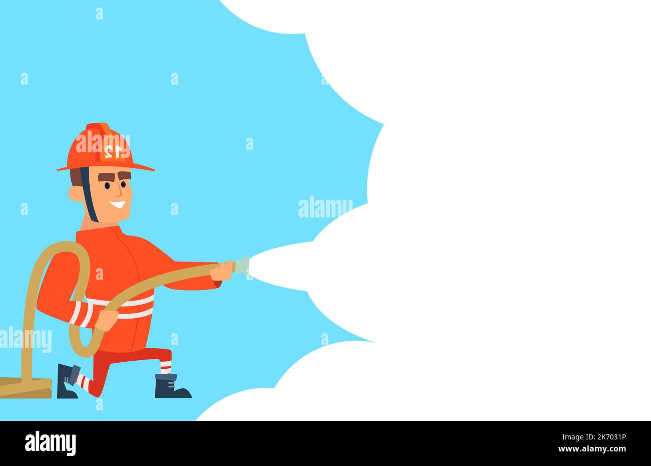 Firefighter. brave professional firefighter in orange costume. Vector ...