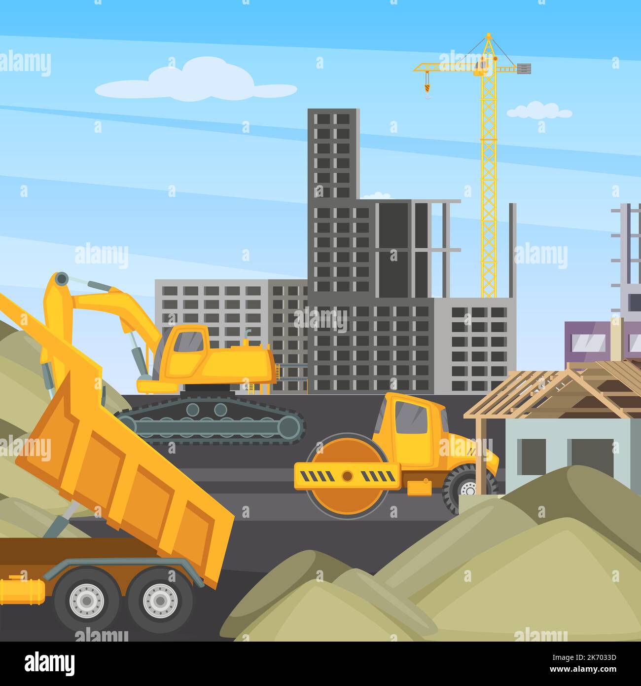 Construction background. professional vehicles for builders. Vector ...