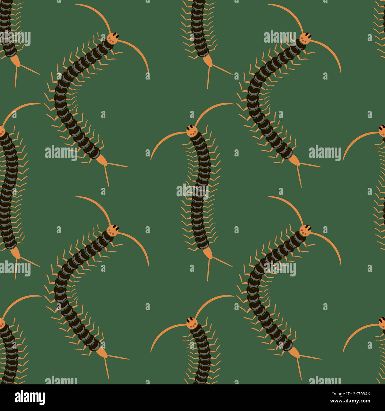 Black Cartoon Scolopendra Isolated on Green Background. Giant Sentipede ...