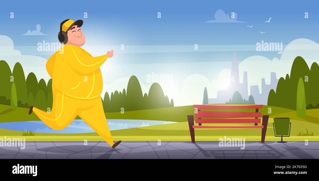 Fat sport people. Fitness daily activity of fat persons exact vector ...