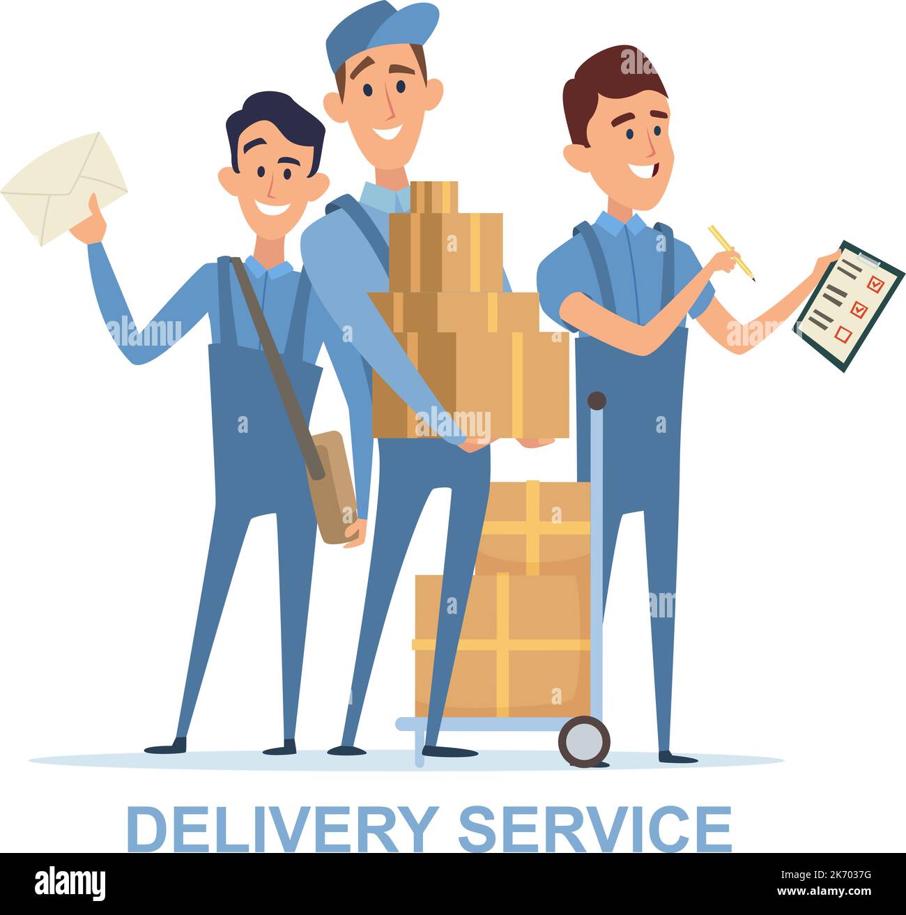 Delivery service. male characters standing with post boxes for ...