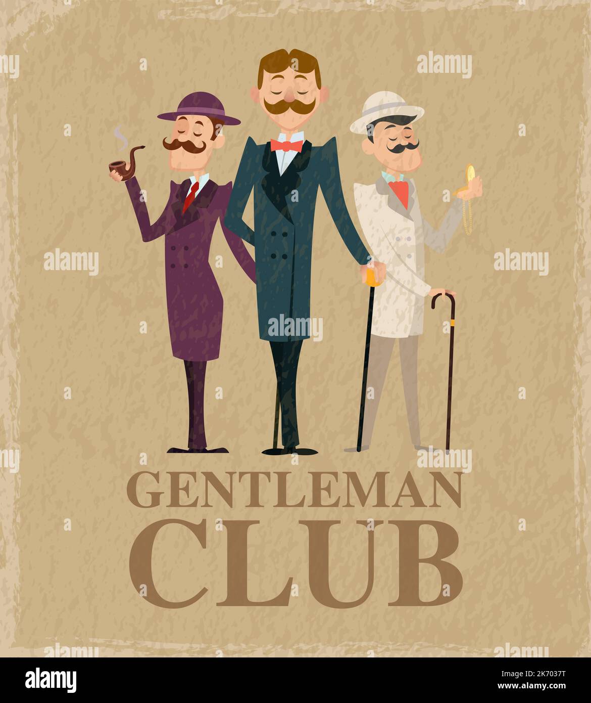 Gentleman club. standing classical characters in jackets coats and hats ...