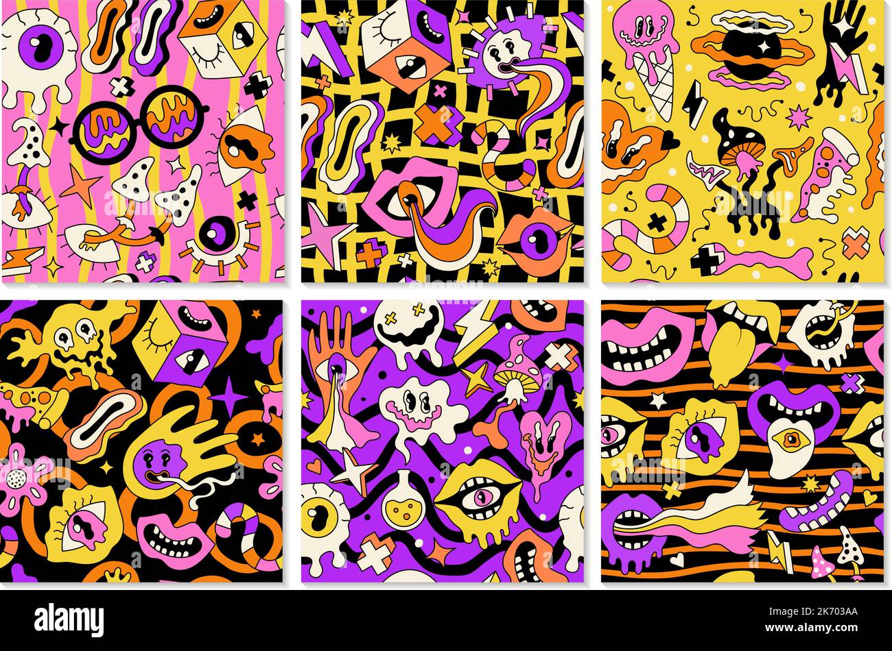 Psychedelic patterns. Abstract seamless background with colored funky ...