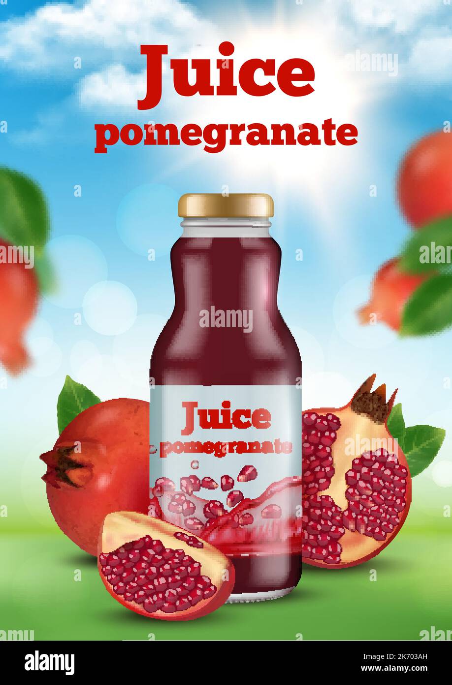 Pomegranate juice. Ads promotional placard with juice liquid healthy ...