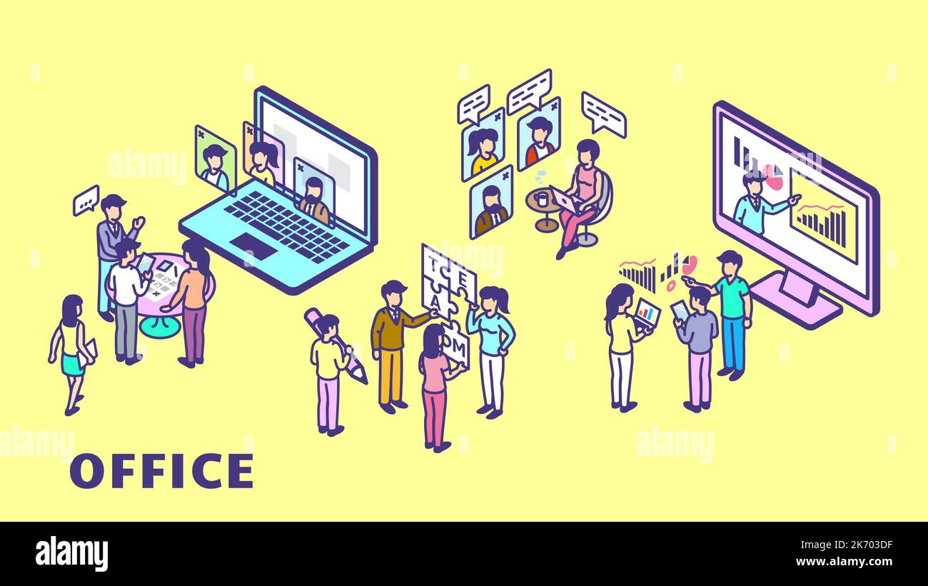 Colorful office characters, isometric business workers and education ...