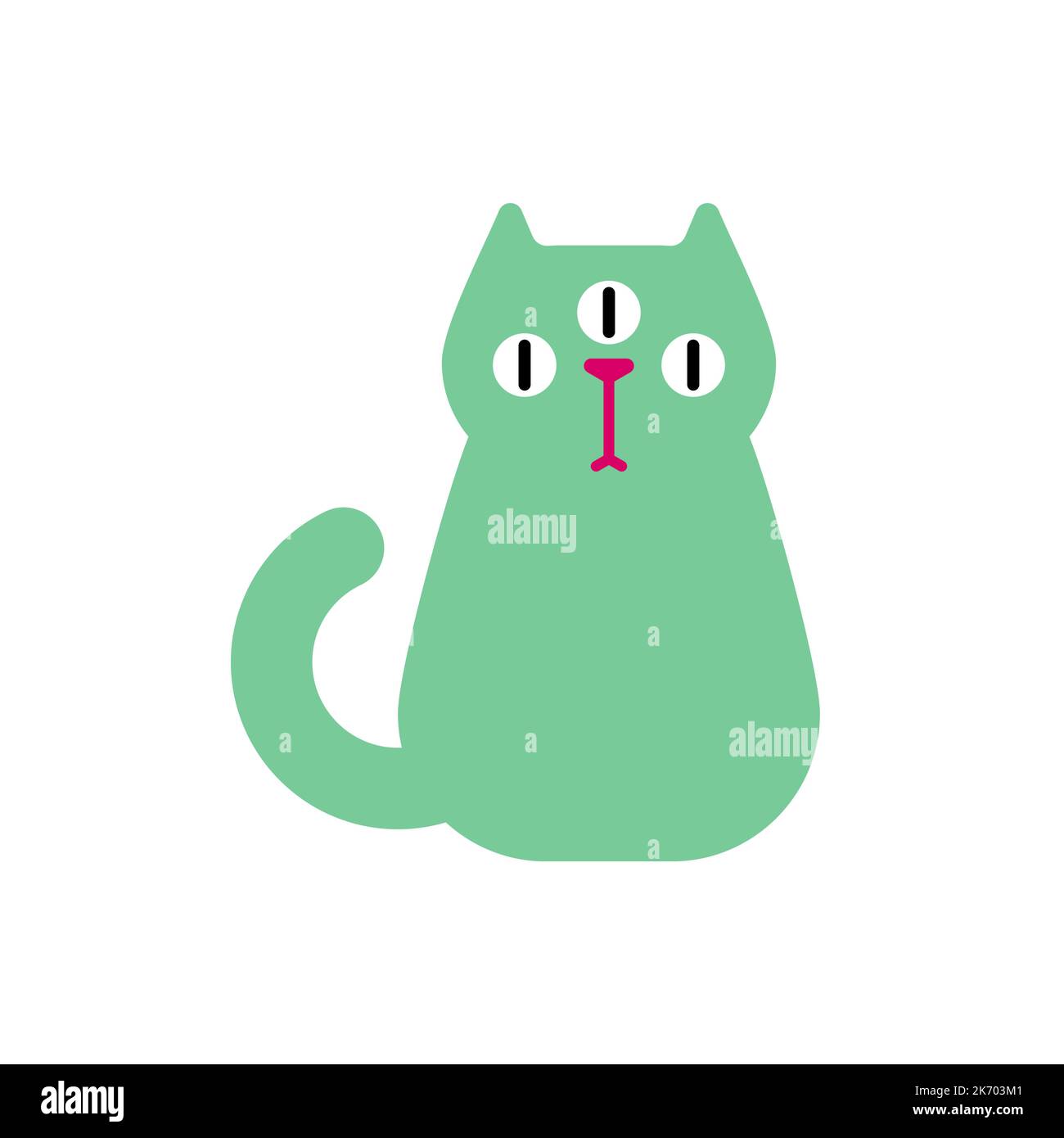 Alien cat with three eyes. Pet green monster from another planet Stock ...