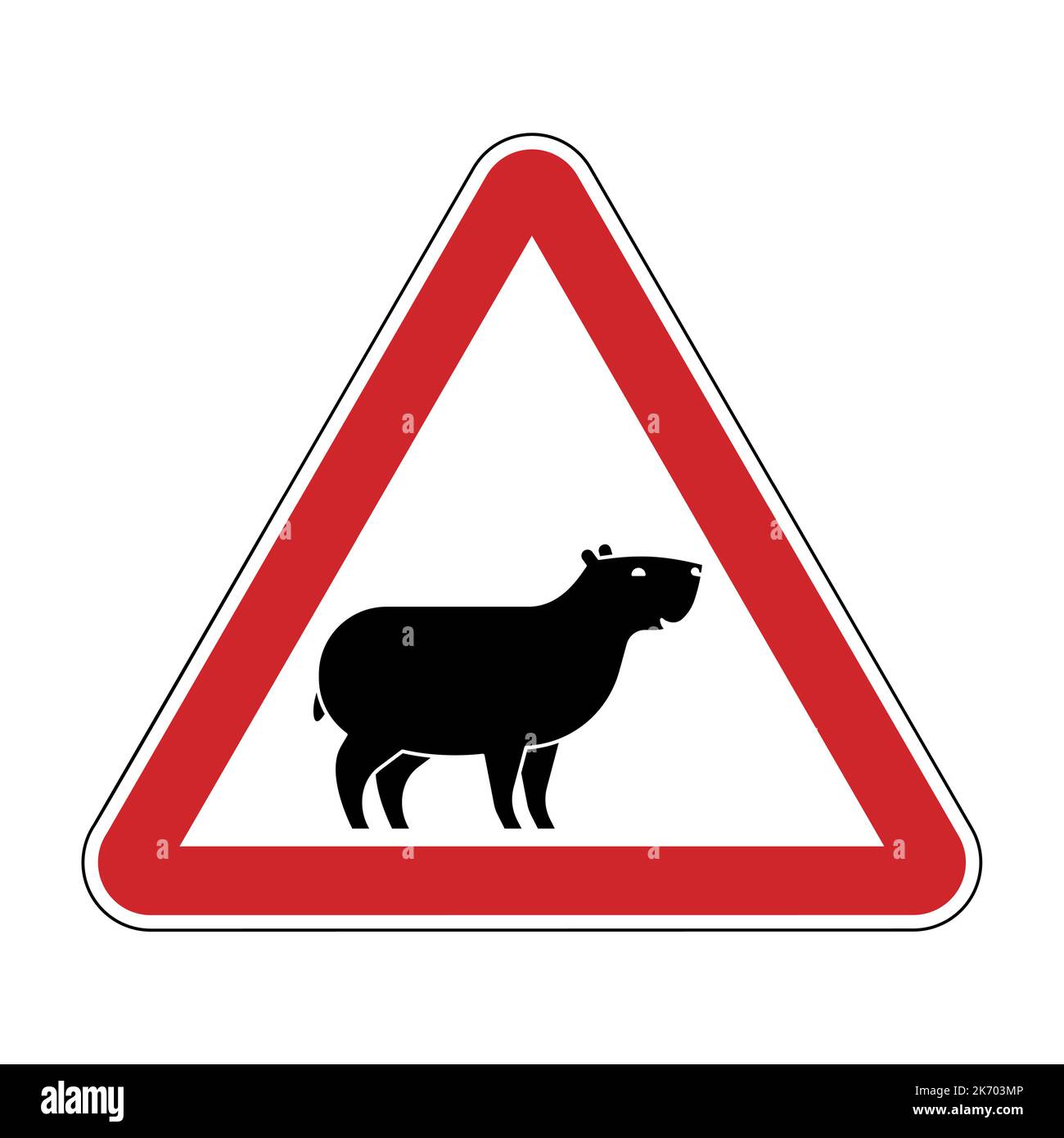 Attention Capybara. Caution guinea pig. Red Danger road sign Stock ...