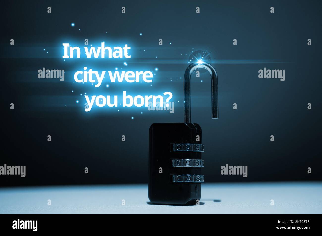 Cyber security or code word for password. Hologram Question with lock ...