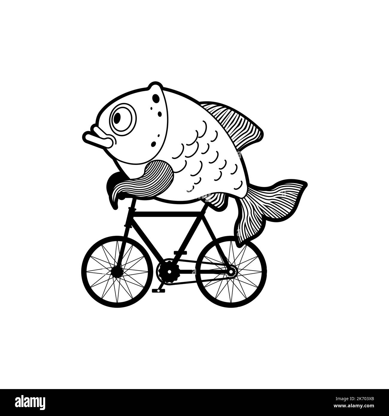 Fish on bike. Carp on bicycle Cartoon. Vector illustration Stock Vector ...