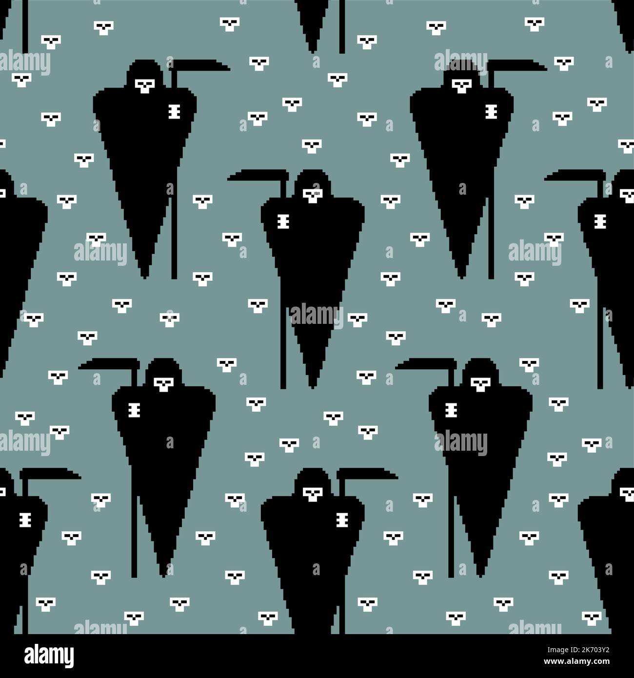 Grim Reaper Pixel art Pattern seamless. 8 bit Death Backgroundl ...