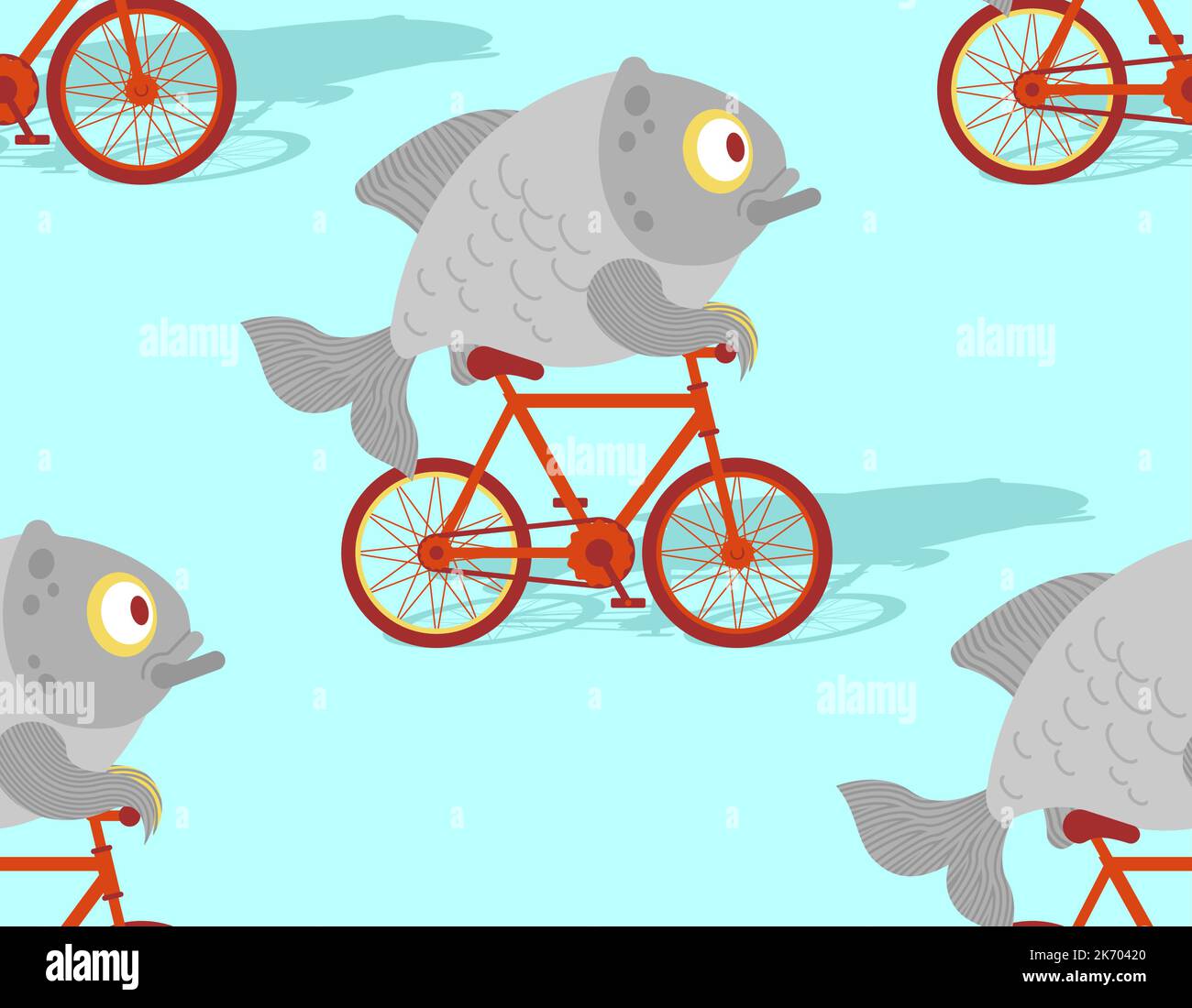 Fish on bike Pattern seamless. Carp on bicycle Cartoon Background. Baby ...