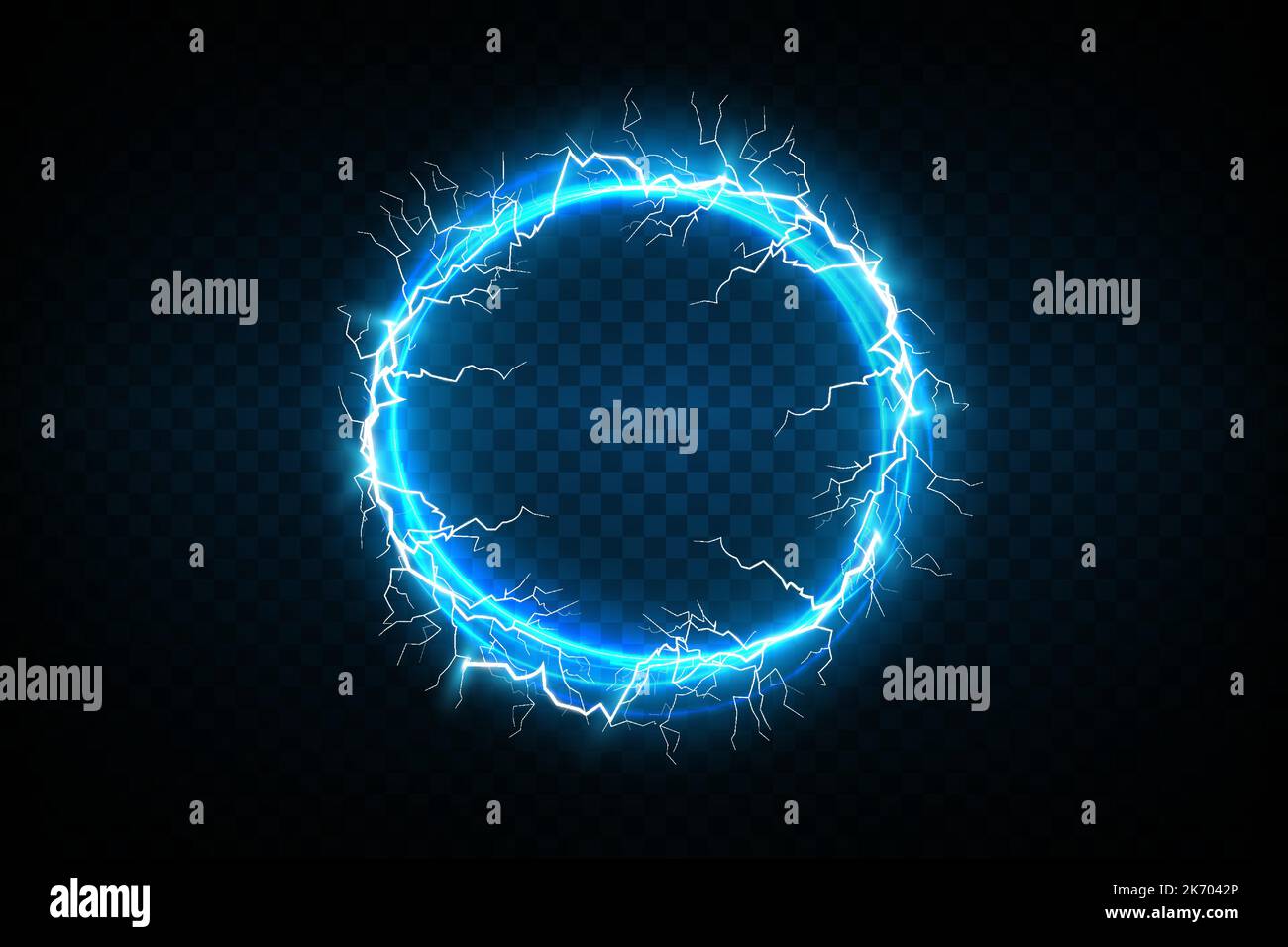 Ball lightning on a transparent dark blue background. Vector illustration, abstract electric ...